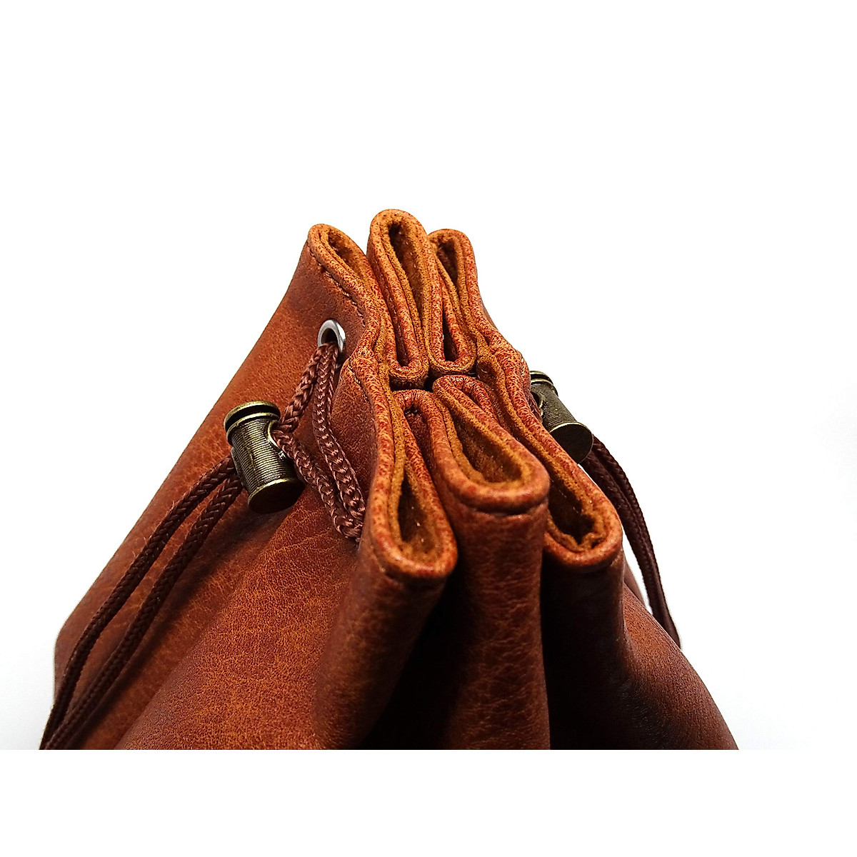 Brown Leather Lite Large Dice Bag with Wolf Design - Brown Faux Leather Exterior with Lined Interior - Stands Up on its Own and Holds 400 16mm Polyhedral Dice