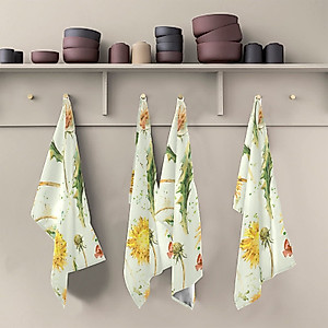 Jihqo Yellow Dandelion Dish Towels for Kitchen Soft Tea Towel Set of 4 Absorbent Dishcloths Hand Towels for Drying Dish Cloths 28" x 18"