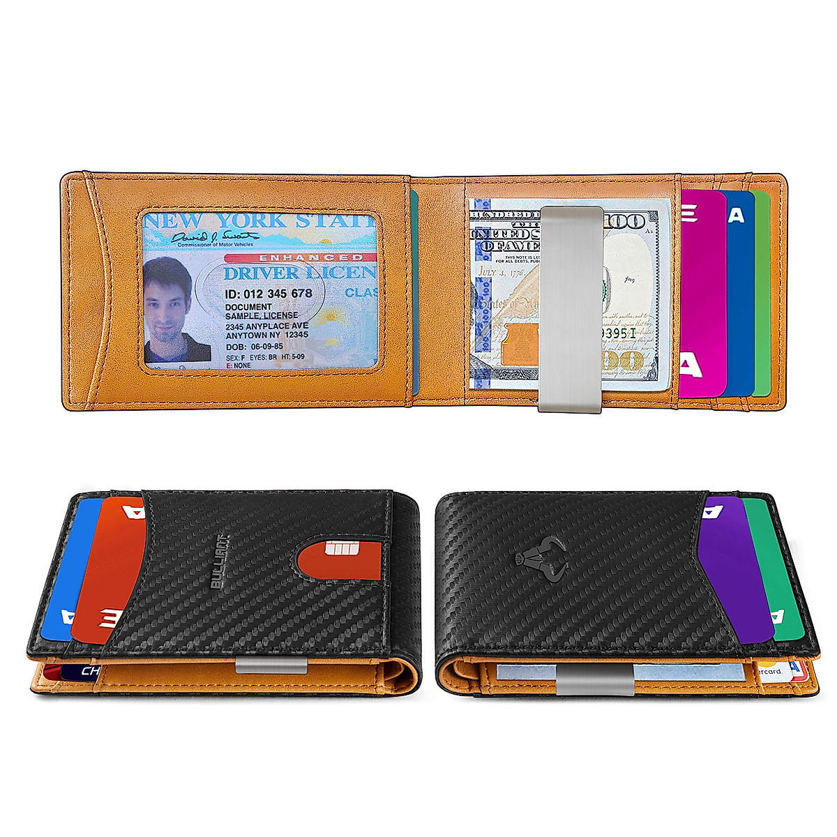 BULLIANT Slim Wallet Money Clip, Mens Front Pocket Wallet For Men 8 Cards 3"x4.25",RFID Blocking,Gift Boxed