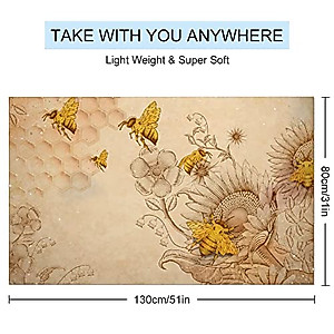 My Little Nest Bath Towels Soft Absorbent Bathroom Towel Honey Bees Wildflowers Retro Quick Dry Bath Towel Large Shower Towels Lightweight Hand Towels 31" x 51"