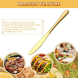 Gisafai 30 Pcs 9 Inch Steak Knives Serrated Stainless Steel Steak Knife Butter Knife Heavy Duty Dishwasher Safe Dinner Knives for Kitchen BBQ Party Home Restaurant Wedding (Gold)