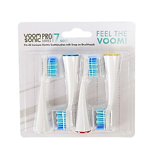 Voom Sonic Pro 7 Series Replacement Brush Heads Advanced Bristle Technology Soft Dupont Nylon Bristles Oral Care - White - Pack of 4
