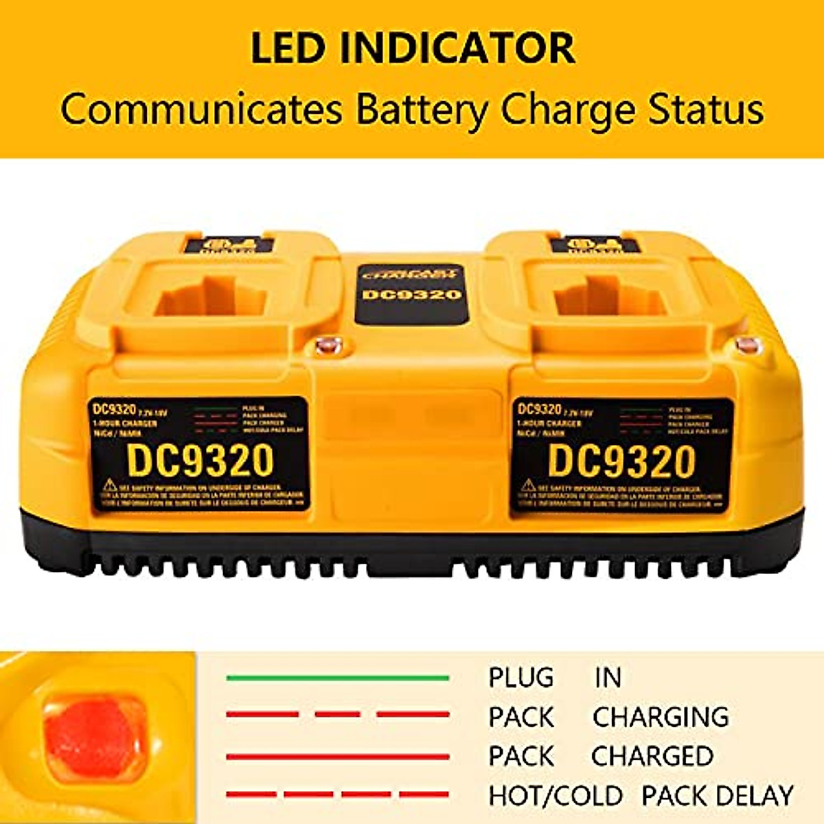 YEX-BUR 7.2V-18V Dual Battery Charger DC9320 Replacement for Dewalt 18V 14.4V 12V 9.6V 7.2V NiCd NiMh XRP Battery DC9098 DC9099 DW9099 DC9096 DW9094 DW9072 DW9062 DW9057 Fast Charger
