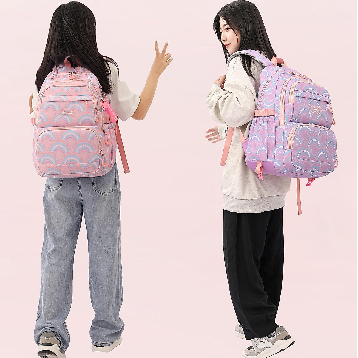 Elementary School Backpack for Girls,Waterproof Student Bookbag with Lunch box and Pencil Case