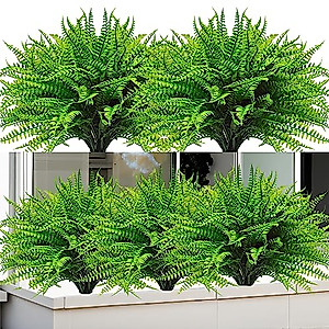 Kinisty 12 Bundles Artificial Plants for Outdoors Fake Boston Fern Bushes UV Resistant Faux Plants Shrubs Greenery Plastic Plants for Outside Porch Planter Patio Window Box Garden Decor