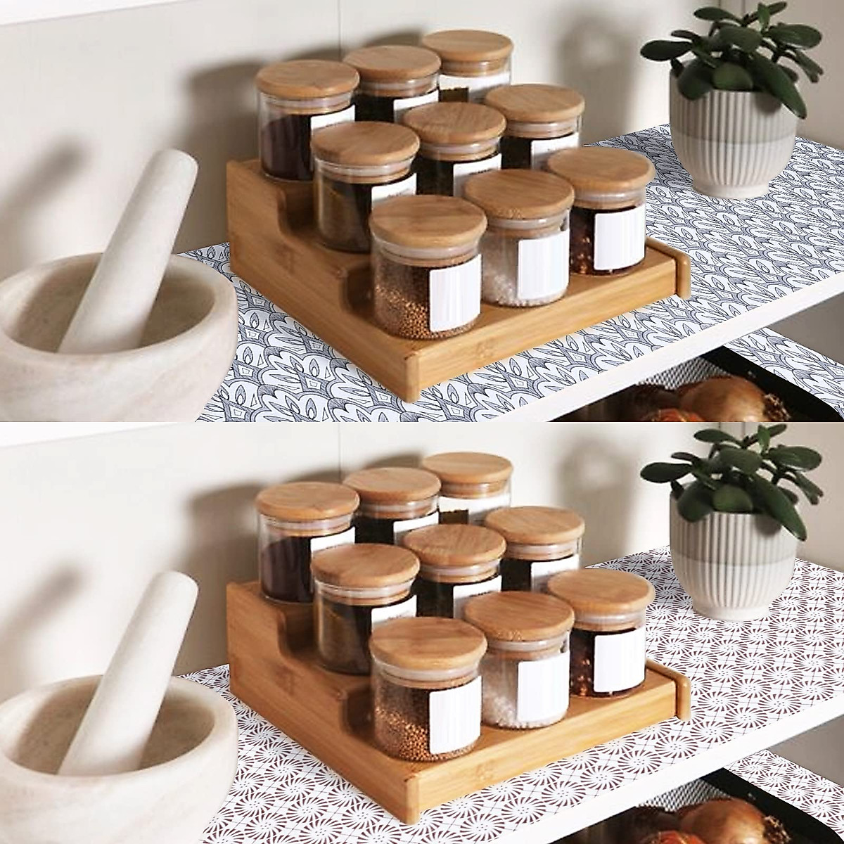 RAY STAR 18X96 Inch Shelf Liner for Kitchen Cabinets, Non-Adhesive Cabinet Liner Washable, PVC Drawer Liner for Dresser Non-Slip Bathroom (Circle+Black Floral)