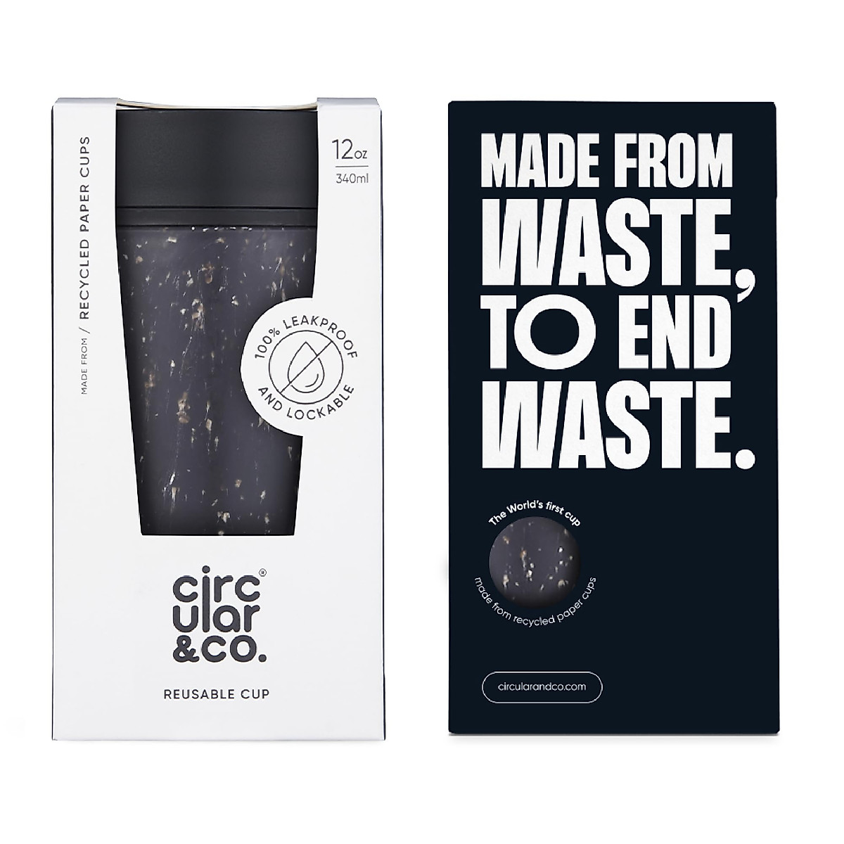 Circular & Co Reusable Coffee Cup - 12oz - 100% Leakproof Travel Mug - Made from Recycled Coffee Cups - Sustainble Coffee Tumbler - 360 Drinking - BPA Free - Dishwasher Safe