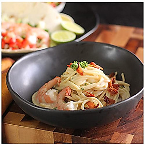 roro Ceramic Stoneware Hand-Shaped Semi-Matte Modern Minimalist Black Low Bowl Set of 2