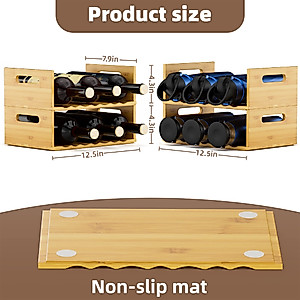 MinBoo Bamboo Wine Bottle Holder, 2 Tier Wine Bottle Holder for Cabinet or Wine Cooler, Stackable Water Bottle Storage Rack, Wine Bottle, Beverage, Cabinet Organizer, Kitchen Countertop, Wine Cooler
