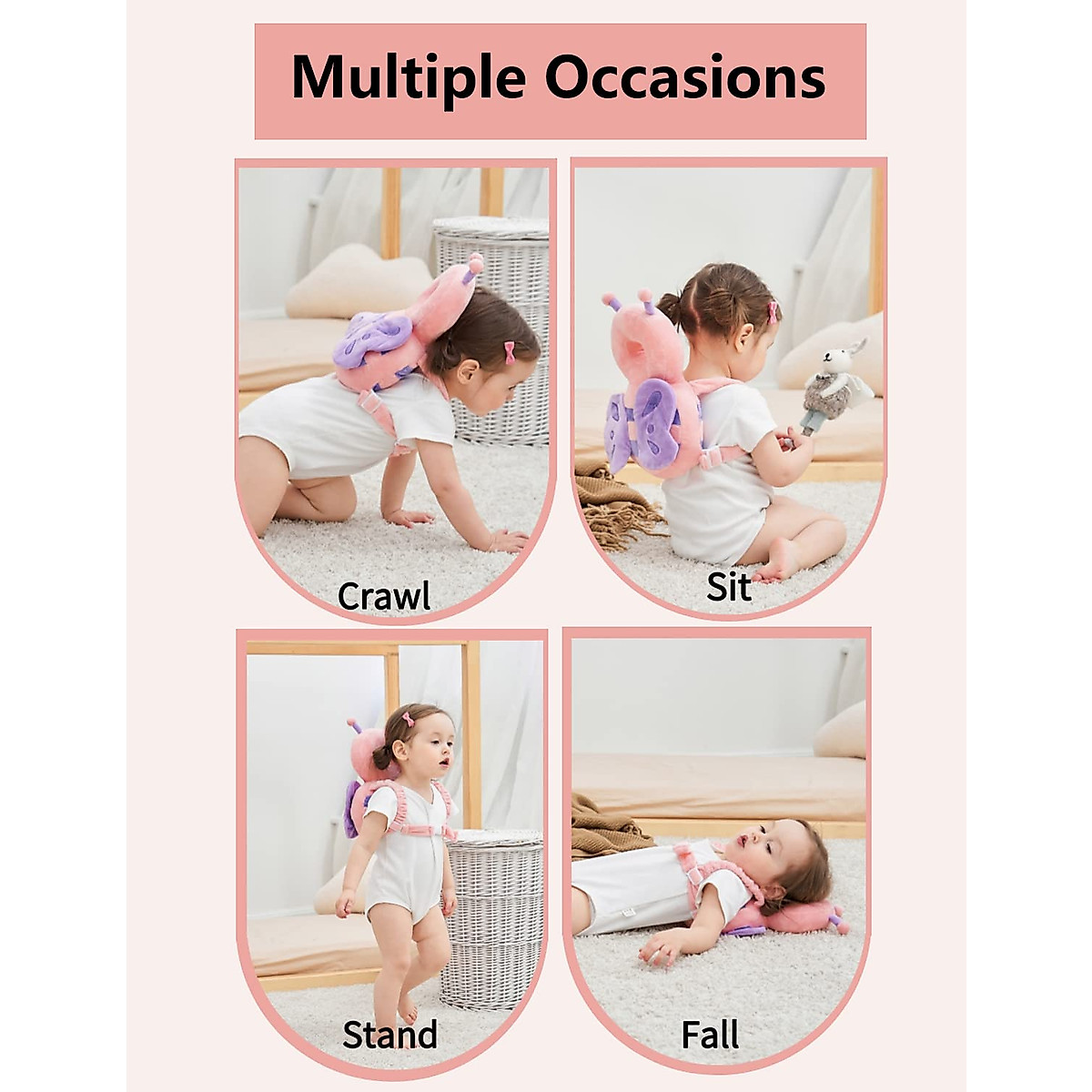 JunNeng Toddler Baby Head Protector Pad Safety Cushion with Knee Pads&Anti-Slip Socks (Butterfly),6 Months-3 Years