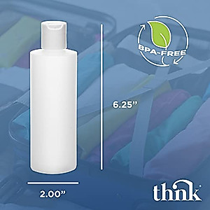 THNK, Plastic Bottle Squeeze Containers with Disc Top, Reusable, Refillable, Perfect for Hand Sanitizers, Lotions, Shampoo, Conditioner, and On-The-Go Liquids (5-Pack, 8-oz)