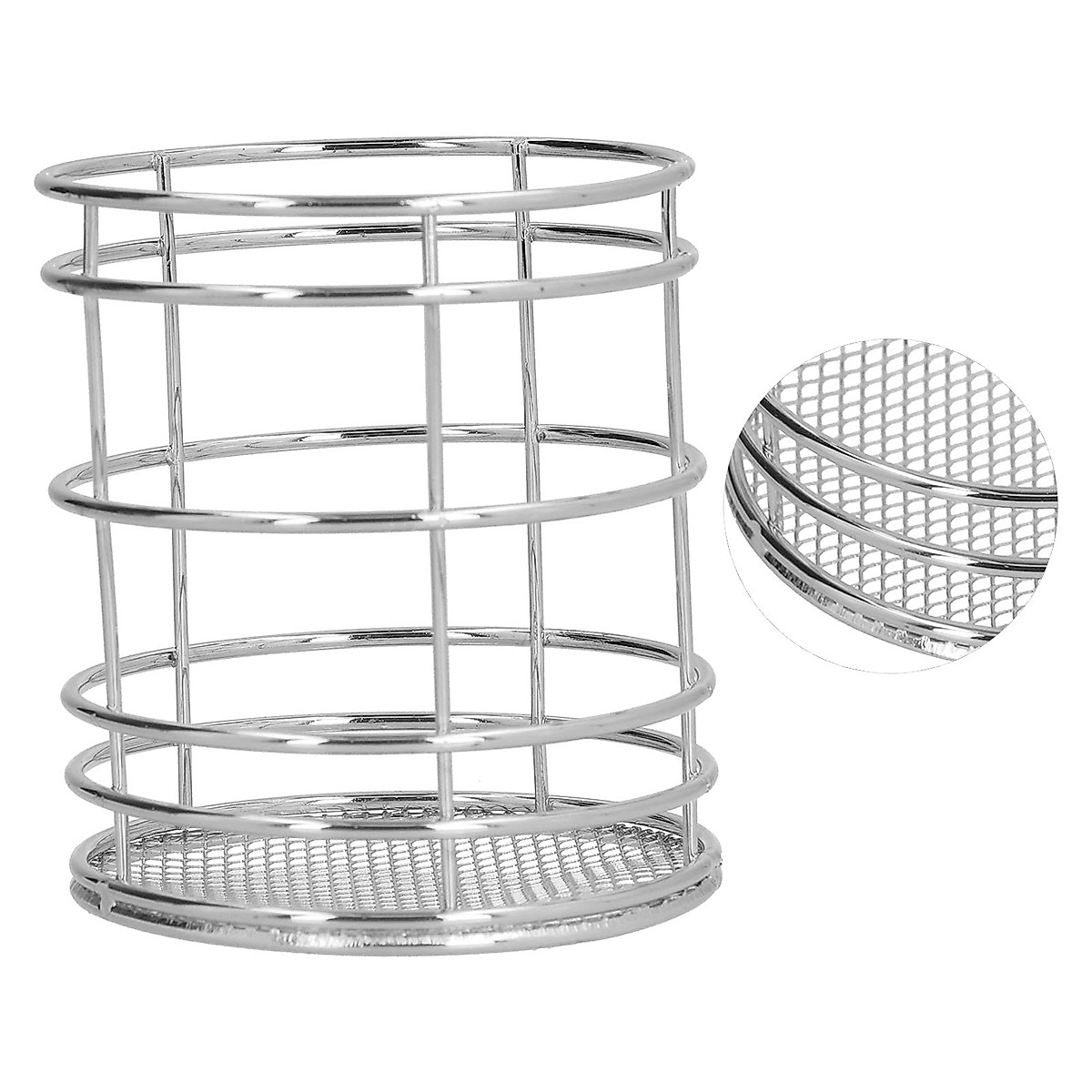 BORDSTRACT Small Wire Utensil Holder, 11x9x9cm Metal Round Pen Holder, Make Up Brush Holder Desk Cutlery Chopsticks Organizer for Kitchen Counter Home Office(Silver)