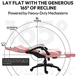 Dowinx Gaming Chair Ergonomic Racing Style Recliner with Massage Lumbar Support, Office Armchair for Computer PU Leather E-Sports Gamer Chairs with Retractable Footrest (White&Pink)