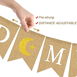 Jute Burlap Ramadan Mubarak Banner with Moon and Star Mantel Fireplace Decoration