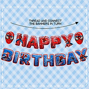 Cartoon Happy Birthday Banner Kawaii Birthday Party Decorations for Girls Boys Kids Teens Colorful Birthday Banners Cute Superhero Theme Happy Birthday Party Supplies