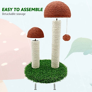 BNOSDM Mushroom Cat Scratching Post, Cat Scratcher with 2 Sisal Poles 12 Pcs Cat Toys and Hanging Ball, Pet Interactive Toy Scratch Post for Indoor Kitten Kitty Small Cats (Coffee)