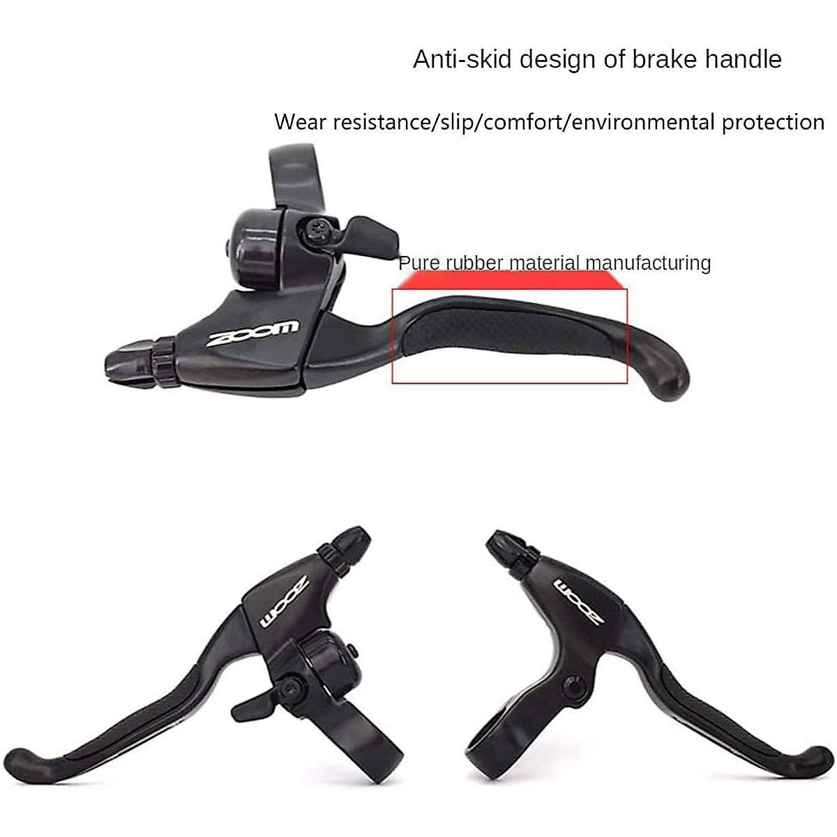 catazer MTB Disc Brake Lever Aluminum Alloy Disc Brakes Lever with Bell Mountain Bike Bicycle Brake Handle Crank Ring (1 Pair with Bell)