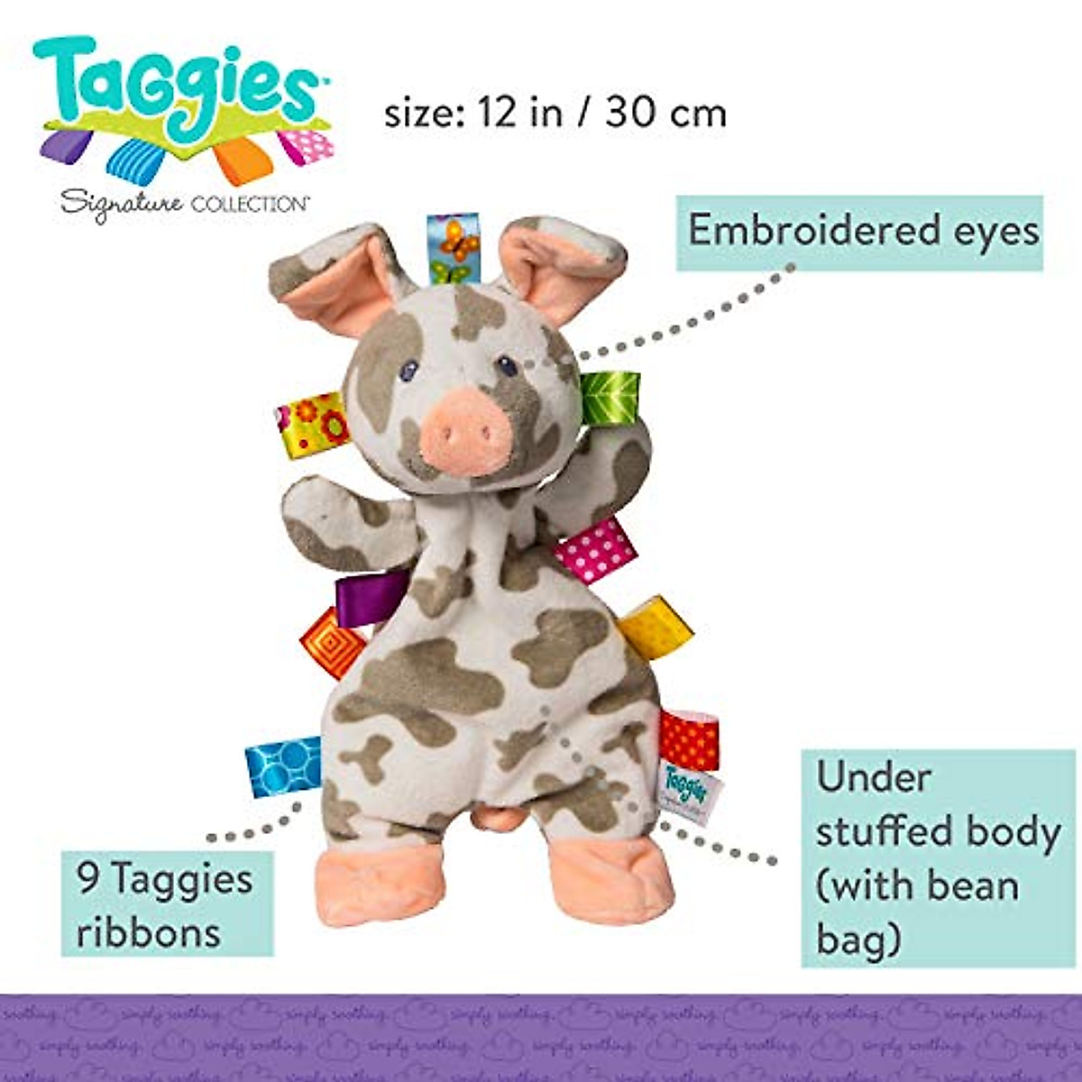 Taggies Patches Pig Lovey Soft Toy , 12 Inch (Pack of 1)