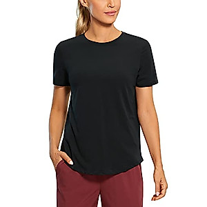 CRZ YOGA Women's Pima Cotton Short Sleeve Workout Shirt Yoga T-Shirt Athletic Tee Top Black Small