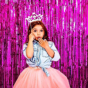 HalloweenDecorate 4 Pack Fuchsia Foil Fringe Curtain Backdrop,3.28Ft x 8.2Ft Metallic Tinsel Foil Fringe Streamer Curtains for Party,Photo Booth Props,Birthday,Graduation Decoration Party Supplies