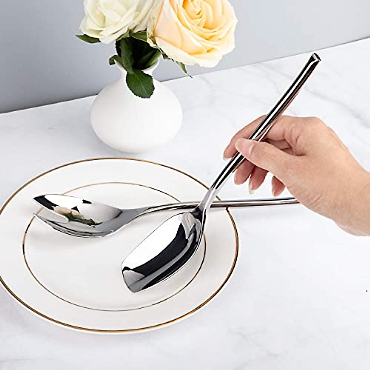 IMEEA Salad Servers 18/10 Stainless Steel Salad Serving Utensils Salad Spoon Fork 10-Inch