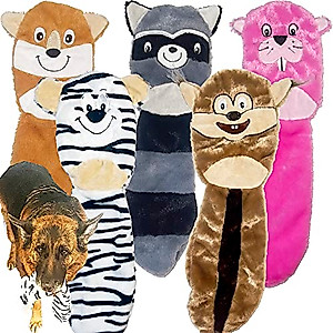 Jalousie 5 Pack Stuffingless Dog Squeaky Toys Dog No Stuffing Dog Toy - Medium Large Dogs Long Tail w/ Squeakers and Crinkle Paper