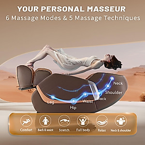 HealthRelife Massage Chair Zero Gravity, Full Body Recliner with Heat Air Pressure SL Track Airbags, Shiatsu Foot Roller Massage Thai-Stretch Bluetooth Speaker, Brown