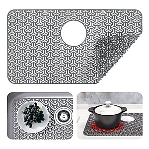 Sink Mats for Bottom of Kitchen Sink with Rear Drain, 26''x14'' Sink Protectors for Kitchen Sink, Non-slip Silicone Kitchen Sink Mats and Protectors, Heat Resistant Sink Mats for Stainless Steel Sink