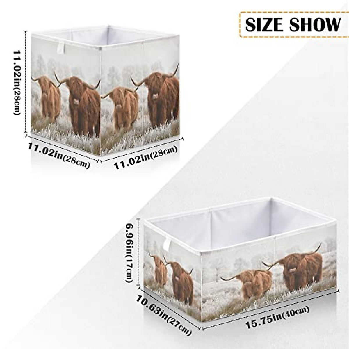 Highland Cow Storage Baskets for Shelves Foldable Collapsible Storage Box Bins with Closet Organizers Cubes Decorative for Pantry Toys, Clothes, Books in Closet and Shelf,11 x 11inch