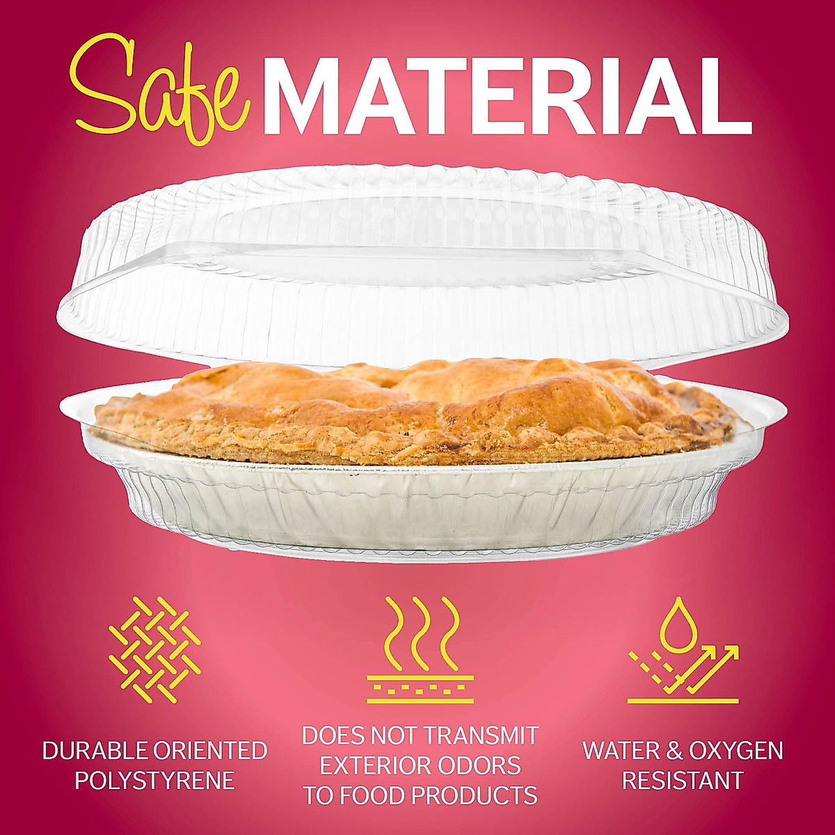 Supellectilem 10" Plastic Disposable Pie Containers with Hinged Locking Lids | 10 Round Pie Keepers/Flan Cake Containers for Transport