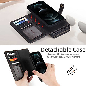 Misscase Compatible with iPhone 13 Pro Max Wallet Case 2021,Multi-Function Wallet Case,2 in 1 Detachable Magnetic Wallet Case with Card Holder,PU Leather Flip Cover with Lanyard,13 Card Slots,Black