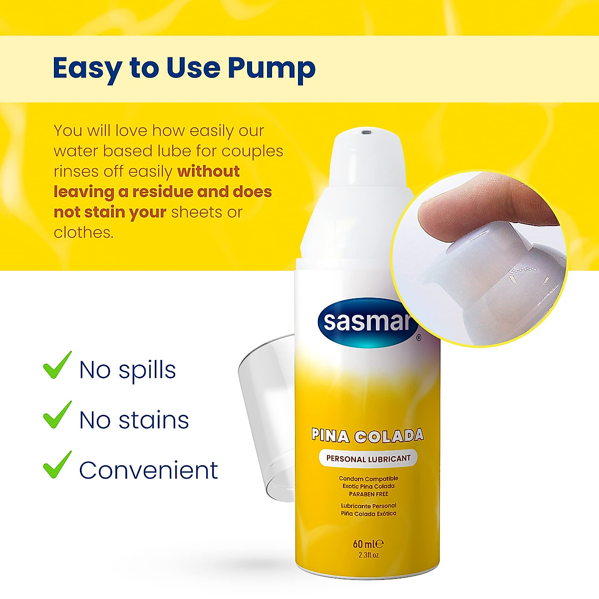 Sasmar Pina Colada Flavored Lubricant - Water-Based Personal Lube for Men, Women - Feels Natural, Long Lasting Formula, Paraben Free, Toy-Friendly and Condom Safe, Oral Lubricant for Couples - 60 ml