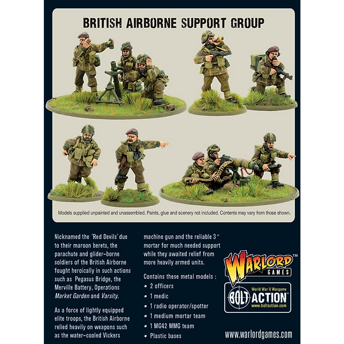 Bolt Action WWII Wargame Allies British Airborne Support Group Miniatures