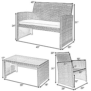 Tangkula AM0948HM Lawn Garden PE Rattan Wicker Furniture (Brown) 4 Piece Outdoor Patio Sofa Set