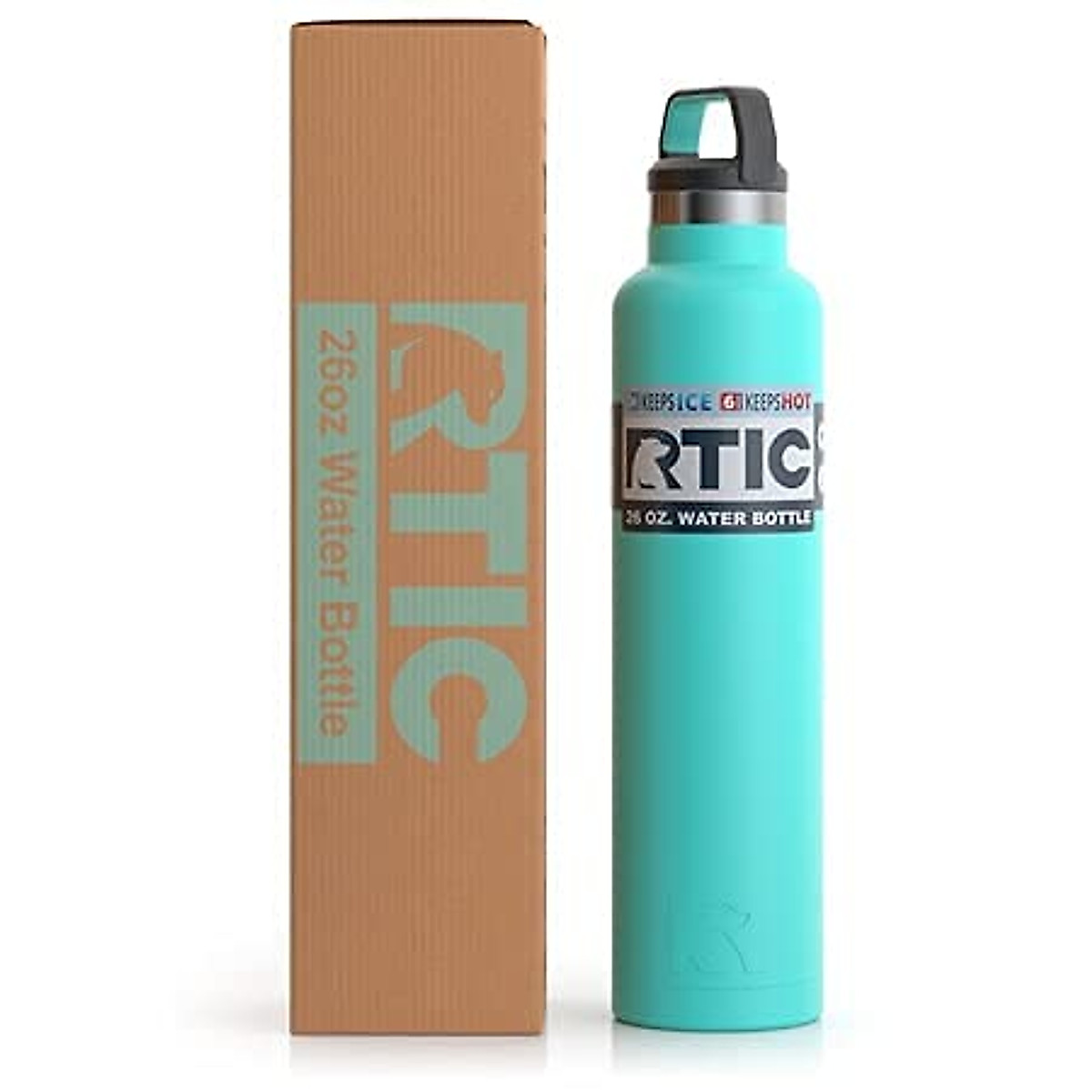 RTIC 26 oz Vacuum Insulated Water Bottle, Metal Stainless Steel Double Wall Insulation, BPA Free Reusable, Leak-Proof Thermos Flask for Hot and Cold Drinks, Travel, Sports, Camping, Teal