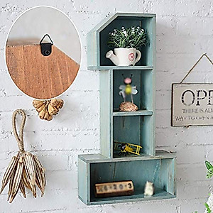 PIBM Stylish Simplicity Shelf Wall Mounted Floating Rack Shelves Retro Solid Wood Storage High Capacity Bar Cafe Save Space,3 Colors,4 Grids, Blue , 30x11x59cm