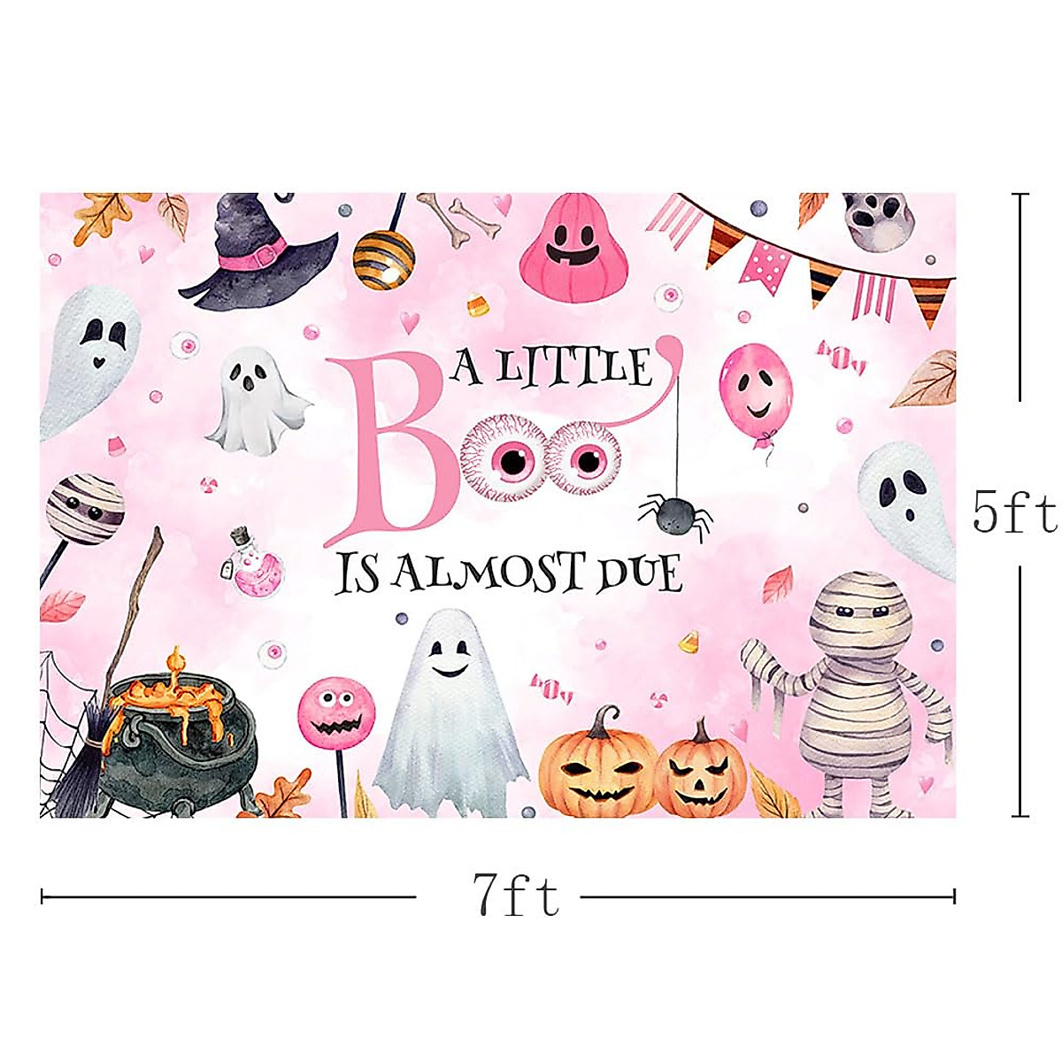 MEHOFOND 7x5ft Halloween Baby Shower Backdrop for Girls A Little Boo Is Almost Due Pumpkin Pink Watercolor Photography Background Halloween Baby Shower Party Banner Supplies Photo Booth Studio