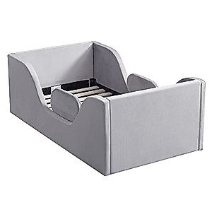 Moogeer Toddler Bed Frame with Removable Safety Rails, Fits Full Size Crib Mattress, Certified Fabric Kids Bed (Gray)