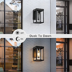 LAMPRESSION 2-Pack Black Outdoor Wall Light Fixtures, Dusk to Dawn Exterior Wall Lantern Sconce, 9" H Outdoor Porch Light Wall Mount with Clear Glass Shade