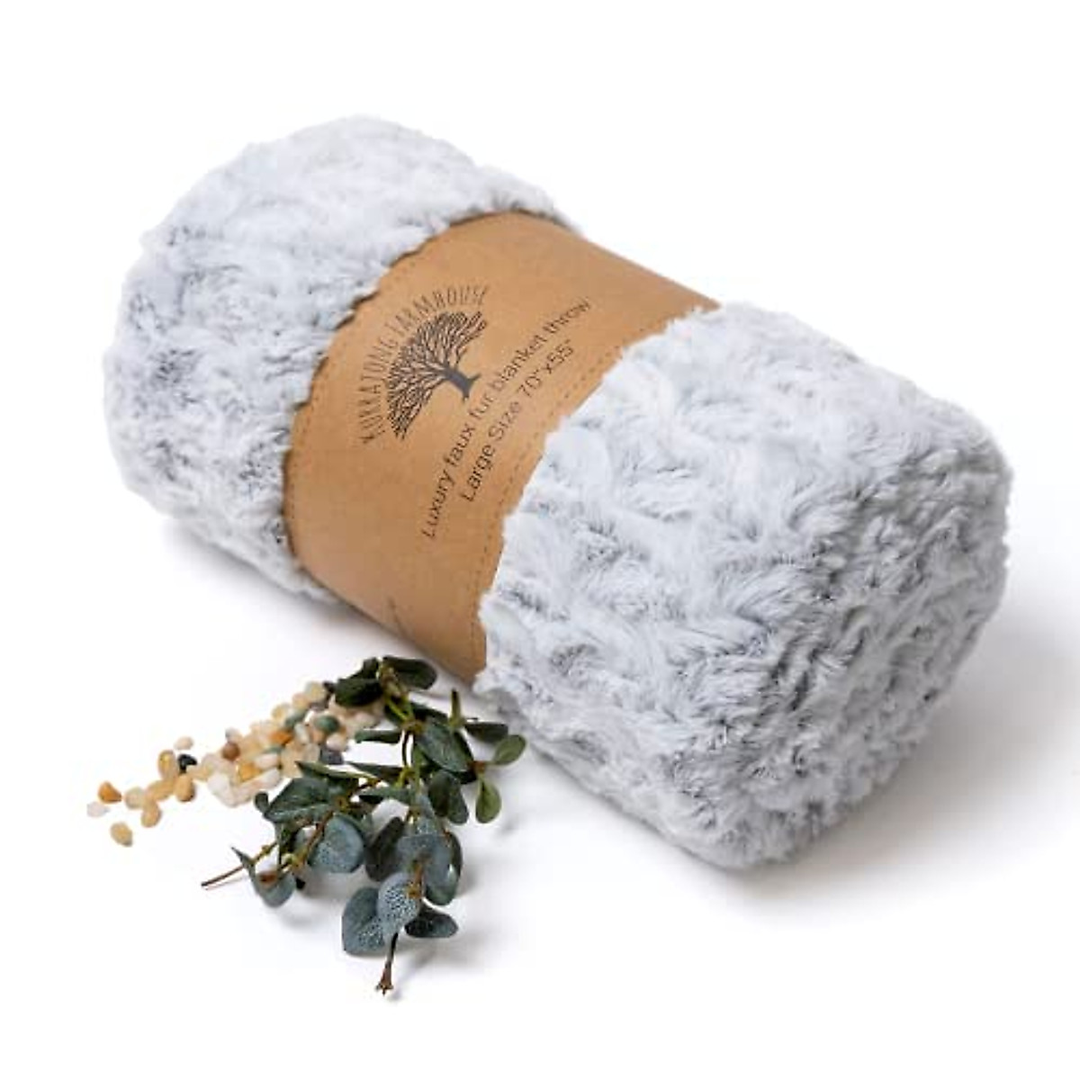 Kurrajong Farmhouse Faux Fur Throw Blanket | White and Pale Gray Soft Blanket | 55" x 70" Faux Fur Blanket Throw | White Bed Throw