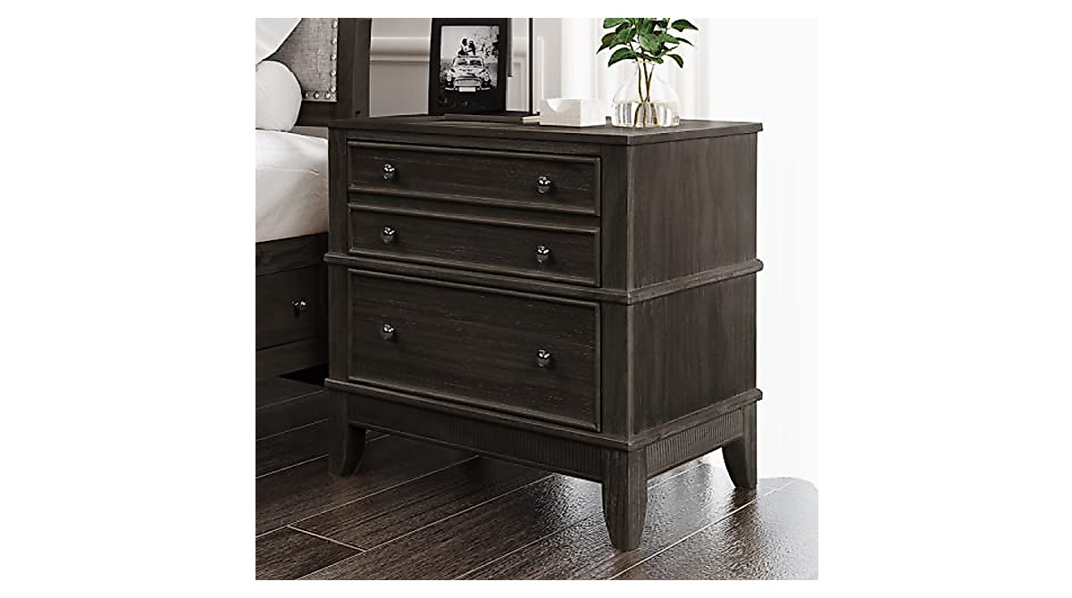 SOFTSEA Farmhouse 3 Drawers Nighstand, Solid Wood Bedside Storage ...