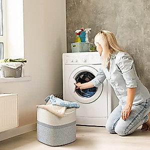 LOVSTORAGE Rope Laundry Basket, 3 Pack Woven Basket Rope Basket in Living Room Modern Hamper Basket in Laundry Room for Blankets Toys Throws Pillows Towels 12"x12"x12" White/Grey