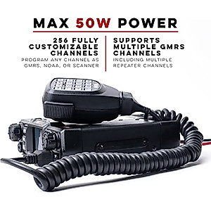 BTECH GMRS-50V2 50W 256 Fully Customizable Channels Mobile GMRS Two-Way Radio. Repeater Compatible, Dual Band Scanning (VHF/UHF), FM, & NOAA Weather Broadcast Receiver