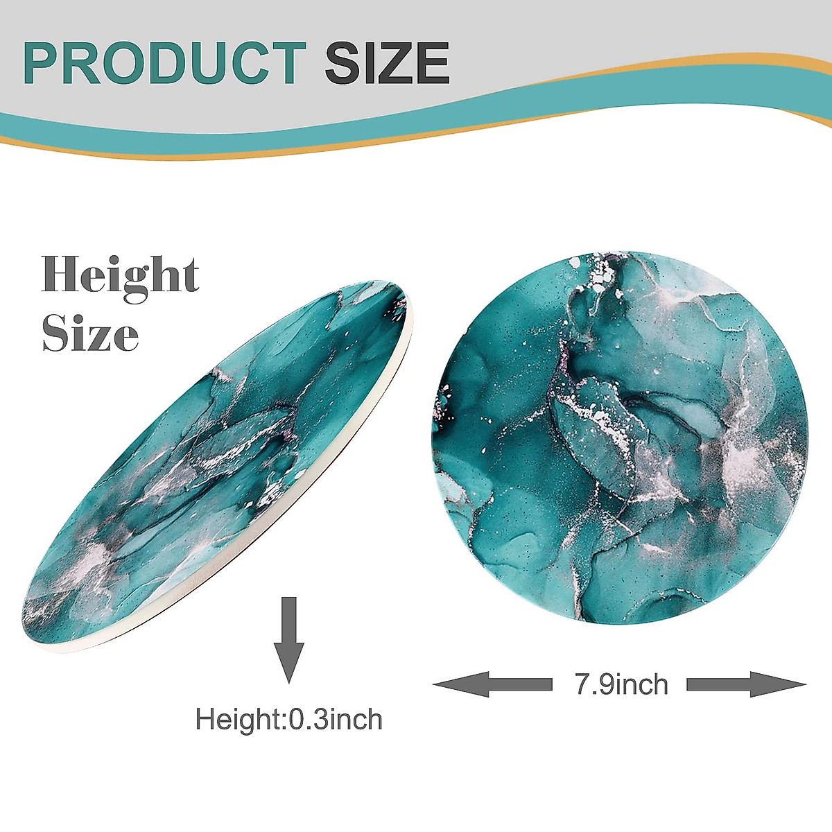 Onntec Ceramic Trivets for Hot Dishes, Kitchen Accessories for Table,Heat Resistant Decor Mat with Marble Style,Round 7.8 Inch Set of 2 (Green)