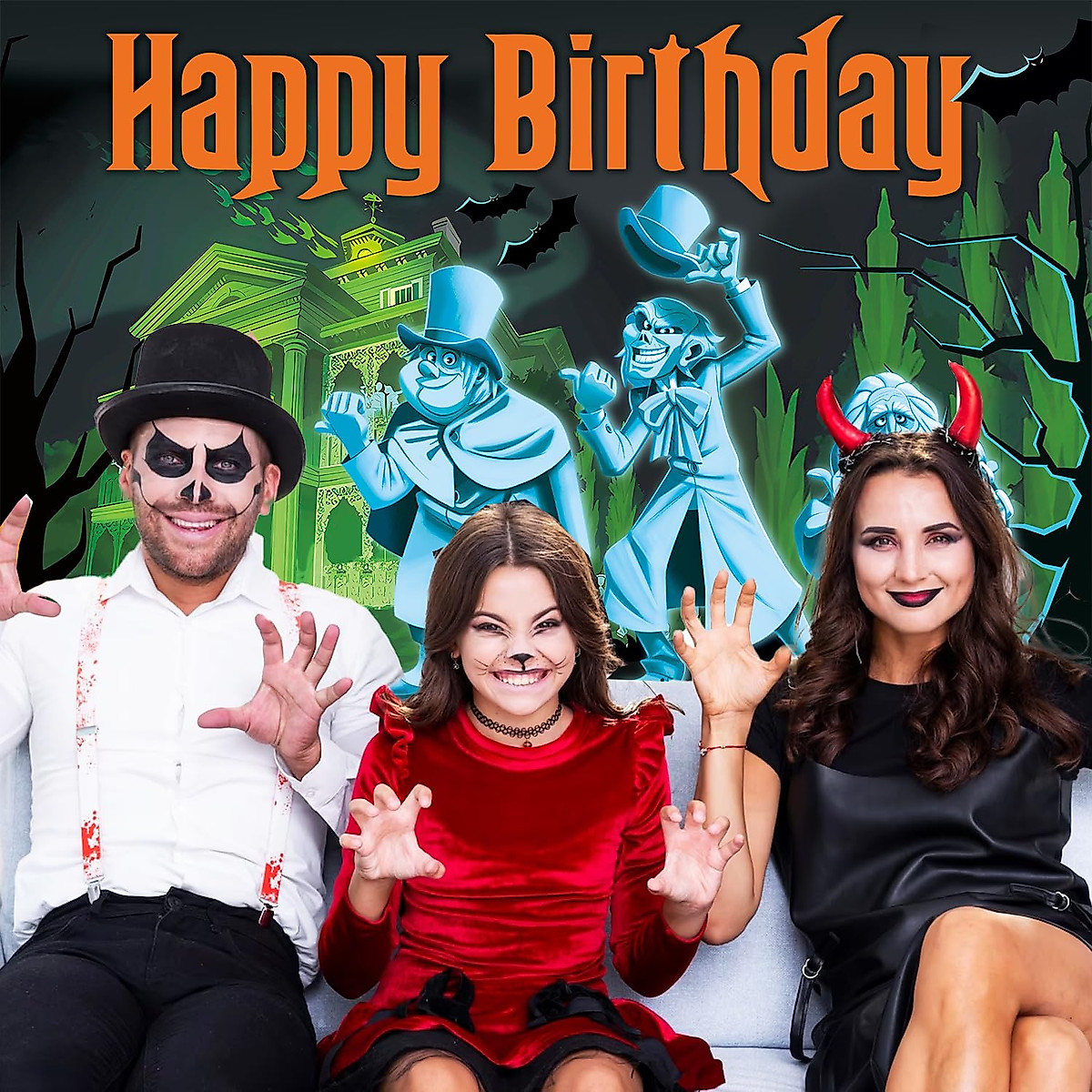 5x3FT Haunted House Birthday Decorations Banner, Halloween Haunted House Decor Happy Birthday Banner, Cartoon Halloween Haunted House Birthday Party Supplies Photography Decorations