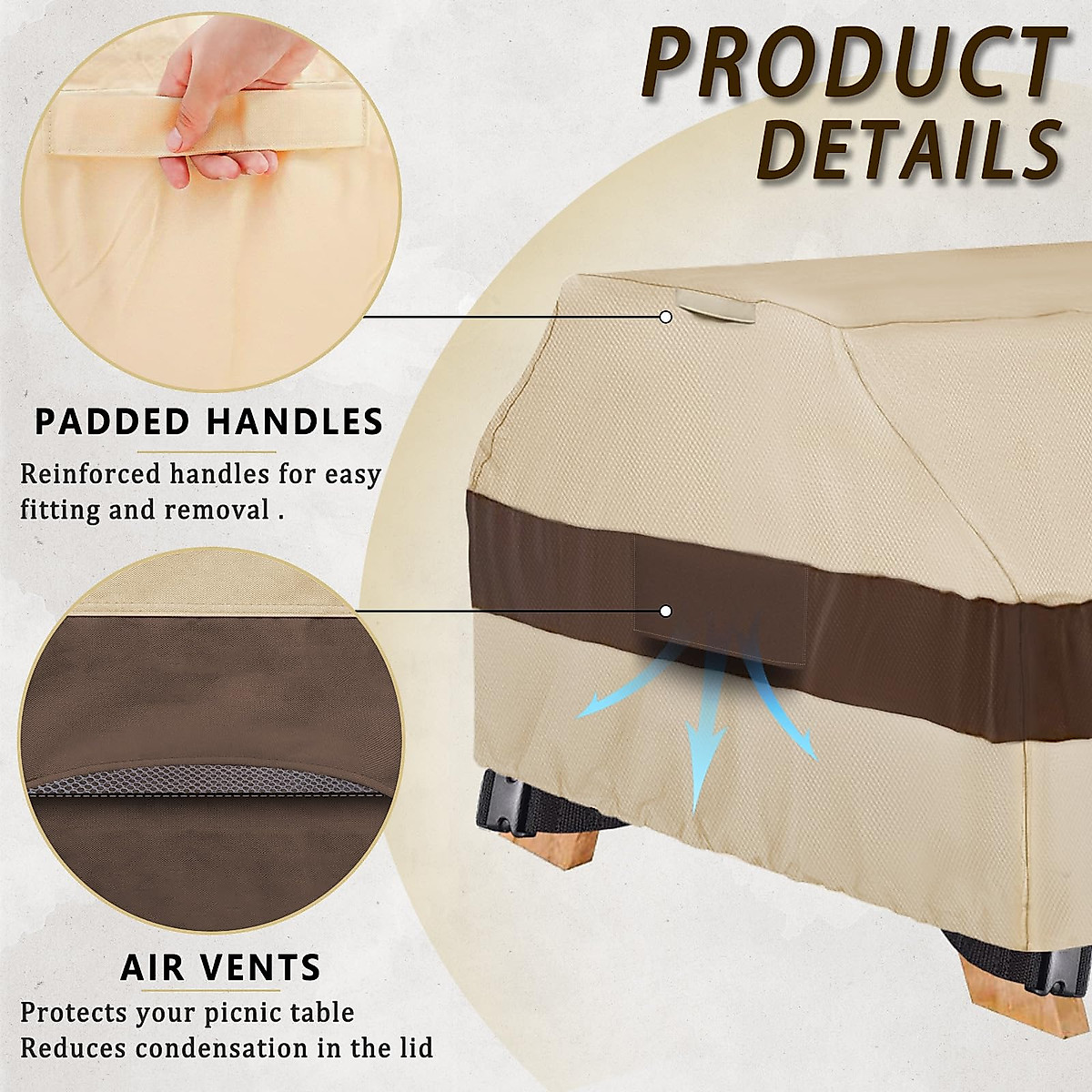 YANSHILEI Outdoor Picnic Table Cover Fits 6ft Rectangles Picnic Table Waterproof Protection, Waterproof Polyester Canvas Fitted Picnic Table Cover, Weatherproof Patio Table Covers (Khaki)