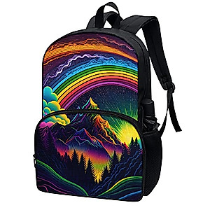 PORCLAY Rainbow Aurora Backpack Kids School Preschool Elementary Girl Bookbag Cute Aesthetic Preppy School Bag for Girls 3-5 Durable Laptop Rucksack Daypack