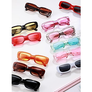 24 Pairs Rectangle Sunglasses y2k Sunglasses Small Square Sunglasse Retro Sunglasses for Women Men Neon Sunglasses Vintage Rectangular Narrow Sun Glasses Y2k Eyewear, 12 Styles