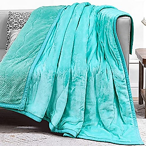 Lynnlov Thick 3 Layers Flannel Fleece Throw Blanket for Couch 50" x 60", Soft Decorative Microfiber Plush Blankets,Luxury Comfy Cozy Velvet Blanket for Sofa Chair Bed, Winter, Warm, Breathable, Aqua