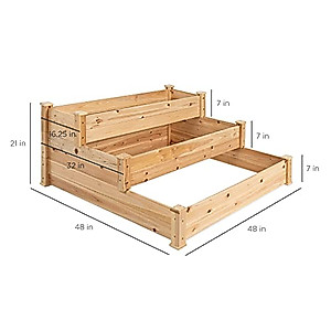 Best Choice Products 3-Tier Fir Wood Raised Garden Bed Planter Kit for Plants, Herbs, Vegetables, Outdoor Gardening w/Stackable & Flat Arrangement, Easy Assembly - Natural